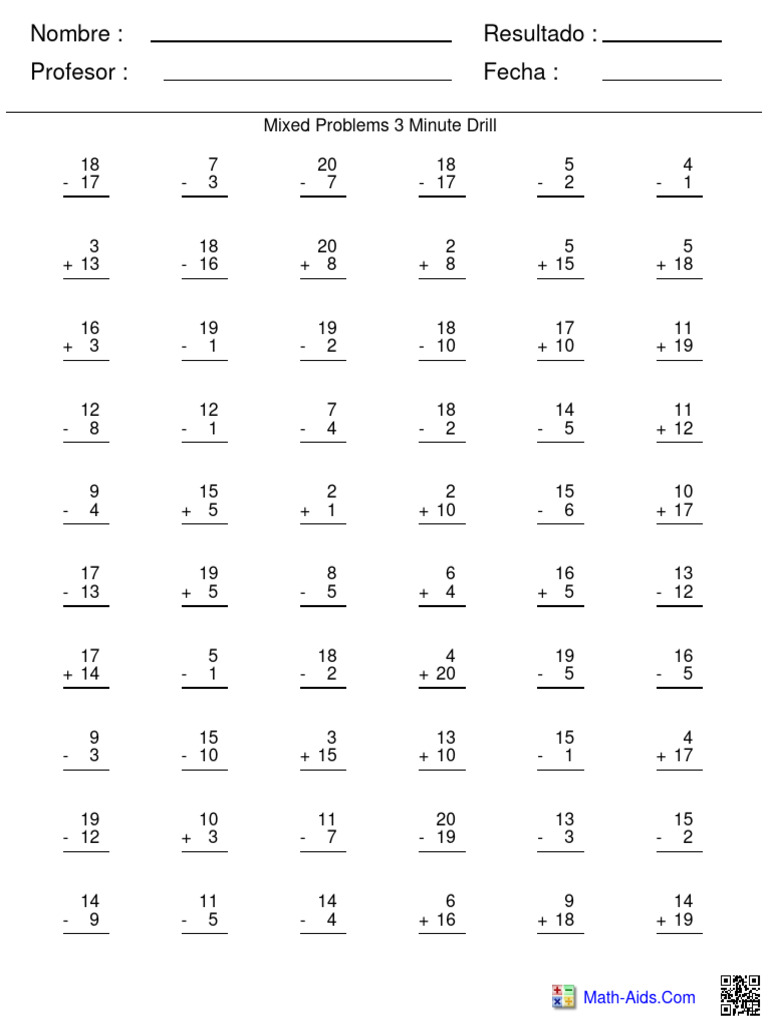 5 Min Sumas y Restas Sencillas | PDF
