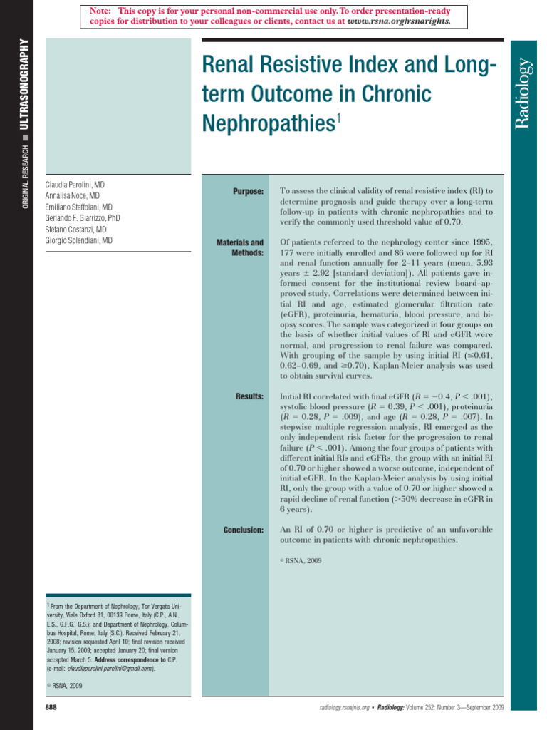 Renal Resistive Index and Longterm in IRC | PDF | Medical Specialties | Kidney