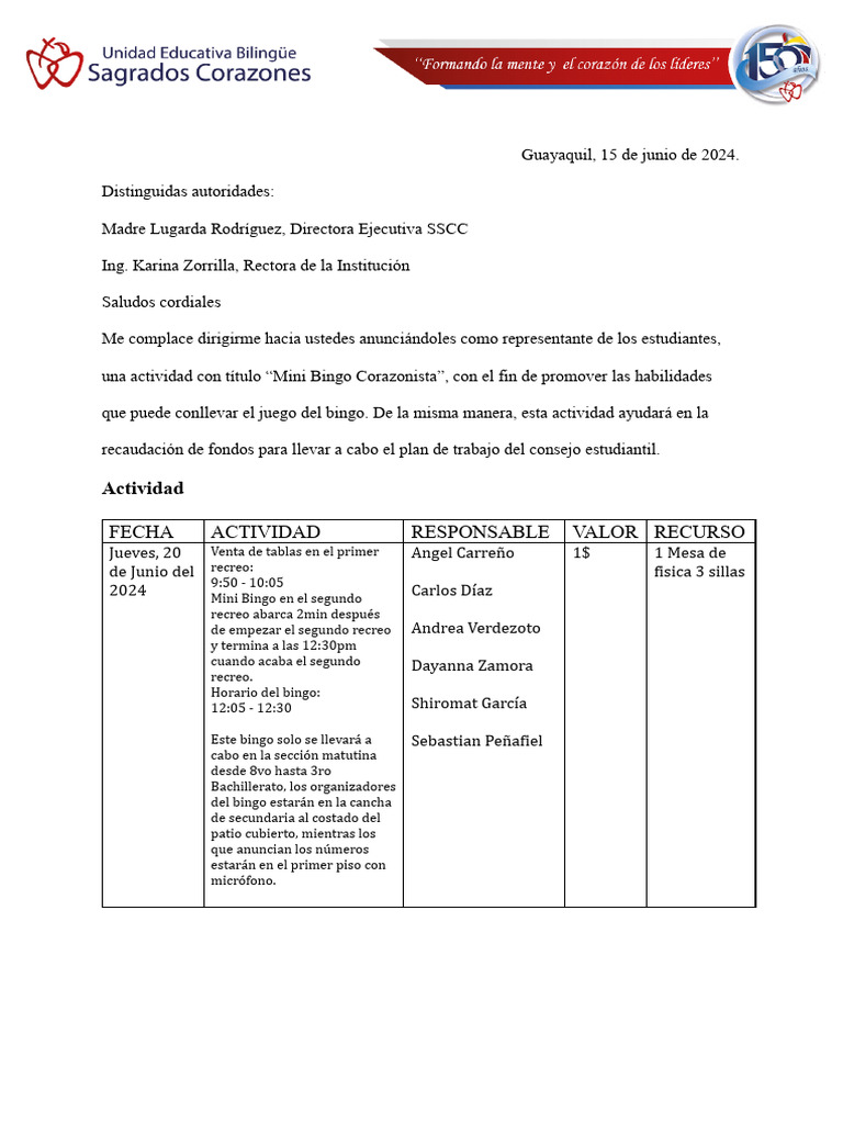 Mini Bingo Escolar para Recaudación | PDF