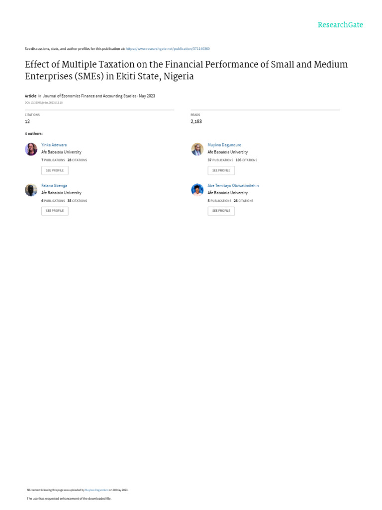 Effect of Multiple Taxation On The Financial Performance of Small and Medium Enterprises (Smes ...