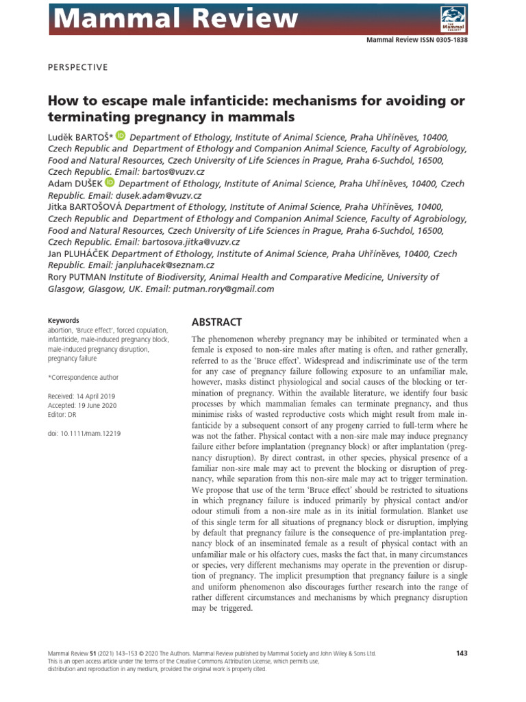 Bartos Et Al (2020) How To Escape Male Infanticide - Mechanisms For ...