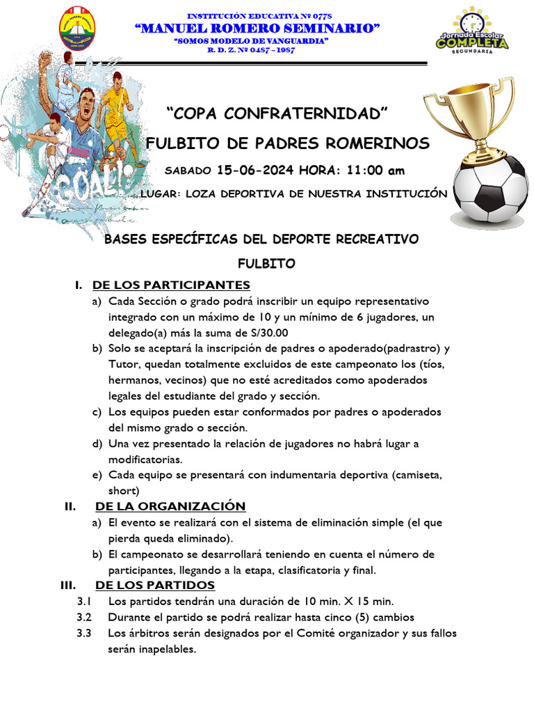 Copa Confraternidad de Fulbito de Padres Romerinos | PDF | Deportes ...