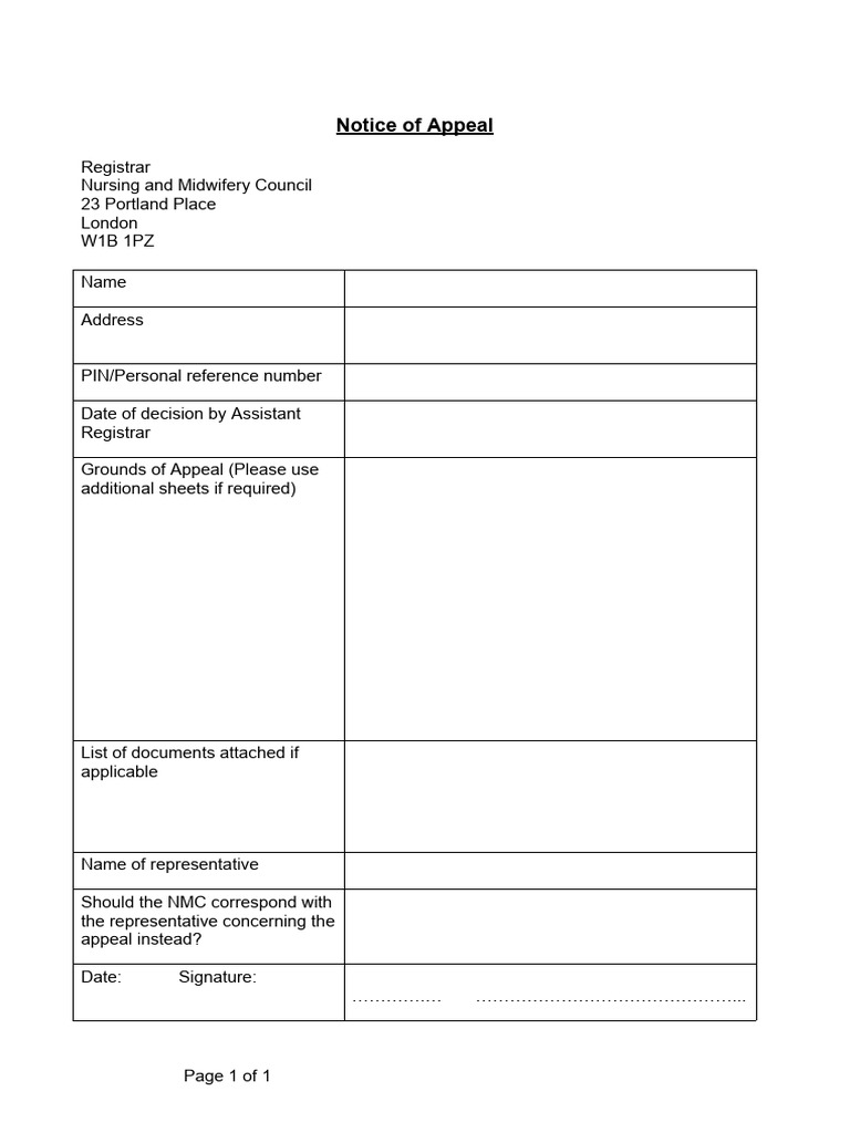 Notice of Appeal Pro Forma | PDF | Law
