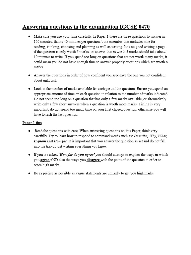 2 Igcse Examination Tips | PDF | Question | Knowledge