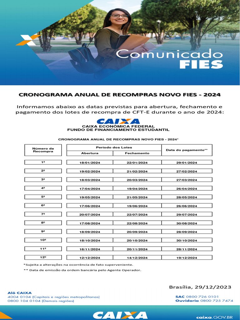 Cronograma de Recompra FIES 2024 | PDF