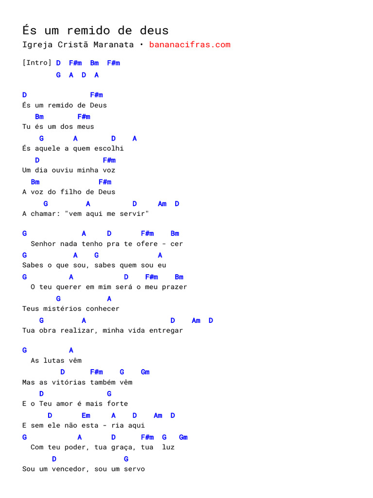 És Um Remido de Deus SIMPLIFICADA Igreja Cristã Maranata | PDF