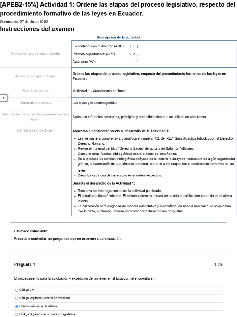 2DO B. Introducción Al Derecho, Examen - (APEB2-15%) Actividad 1 - Ordene Las Etapas Del Proceso ...