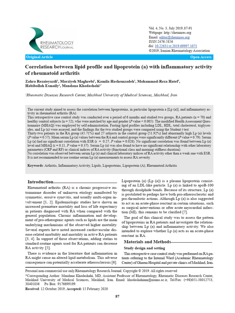 RR Volume 4 Issue 3 Pages 87-92 | PDF | C Reactive Protein | Medical ...