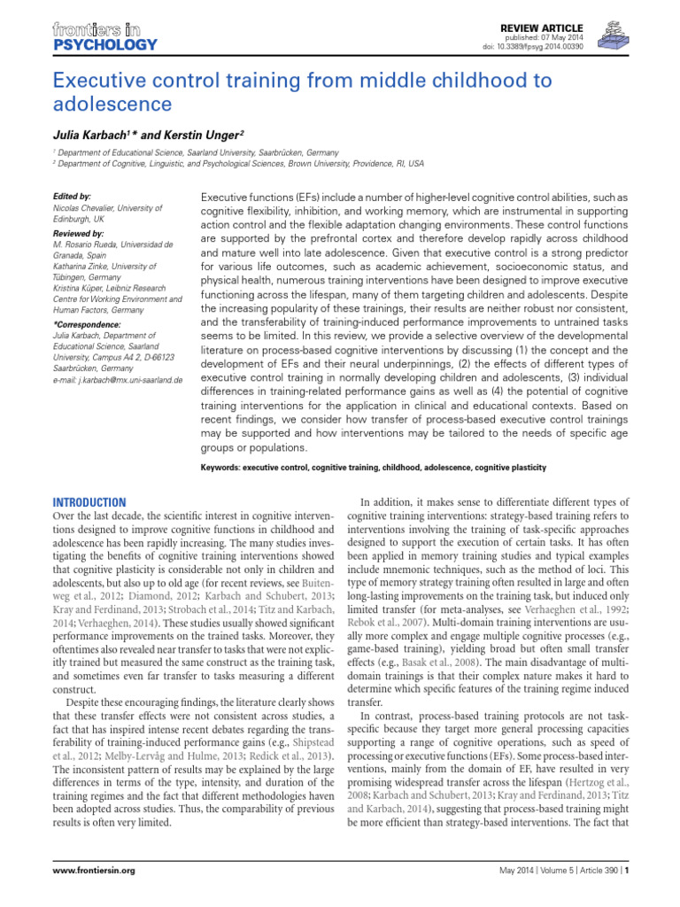 Cognitive Training for Youth | PDF | Working Memory | Executive Functions