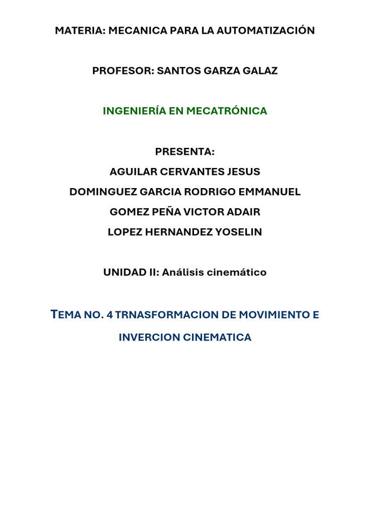 Tema 4 Trnasformacion de Movimiento e Inversion de Cinemática | PDF ...