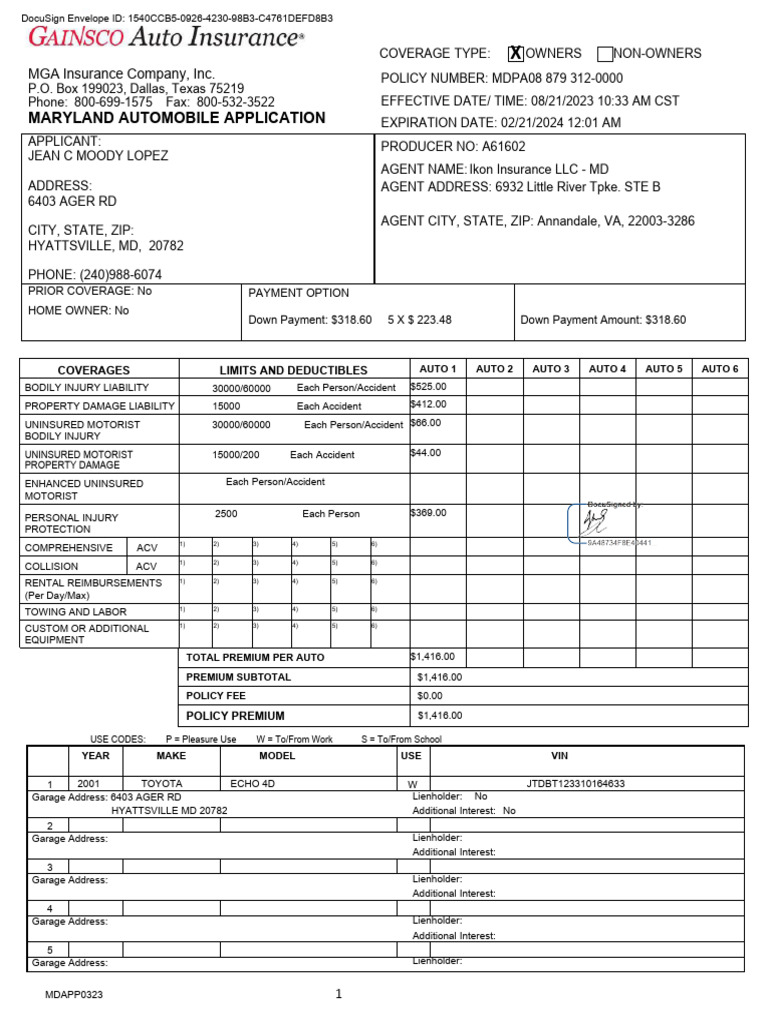 Maryland Automobile Application: MGA Insurance Company, Inc | Download ...