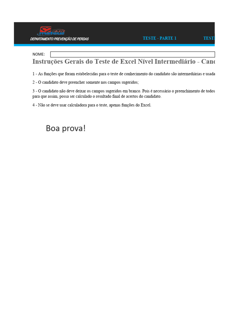 Planilha Teste de Excel Nivel Intermediario 1 | PDF | Microsoft Excel ... Planilha Teste de Excel Nivel Intermediario 1 | PDF | Microsoft Excel ...