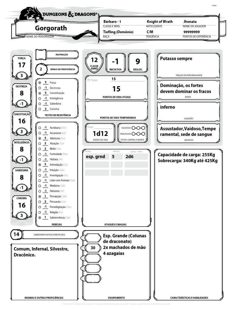 DD 5E - Ficha - Automatica 1 (1) | PDF