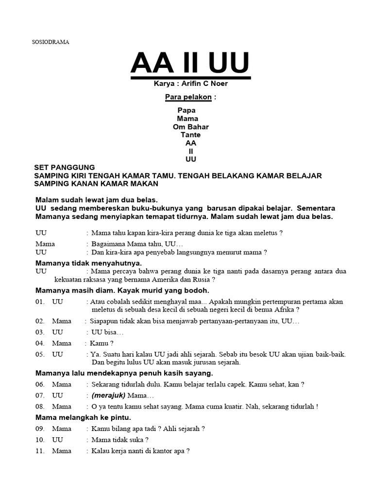 Aa Ii Uu Naskah Arifien C Noer | PDF