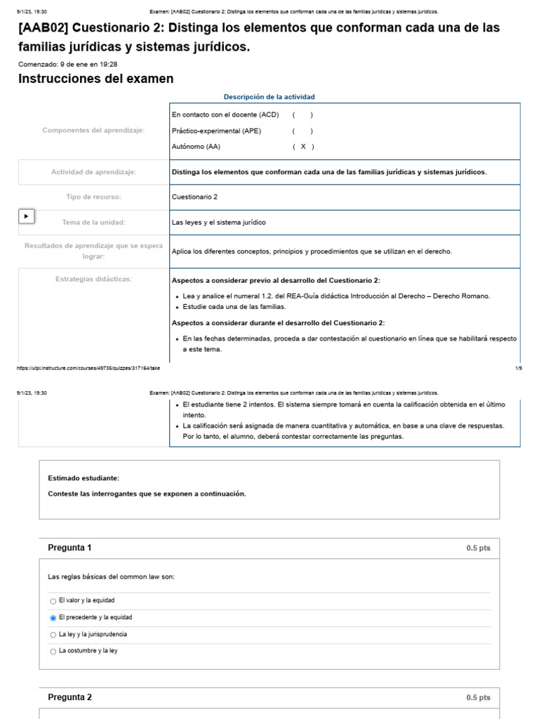 Examen - (AAB02) Cuestionario 2 - Distinga Los Elementos Que Conforman Cada Una de Las Familias ...