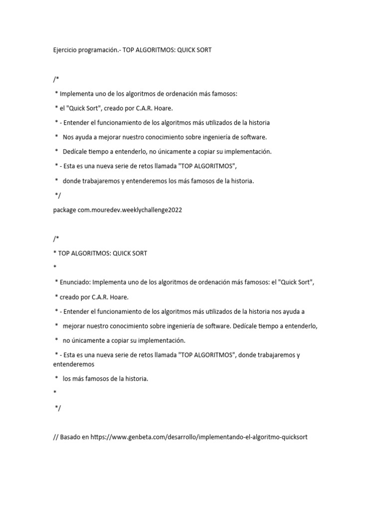 Ejercicio Programación. - TOP ALGORITMOS - QUICK SORT | PDF | Informática