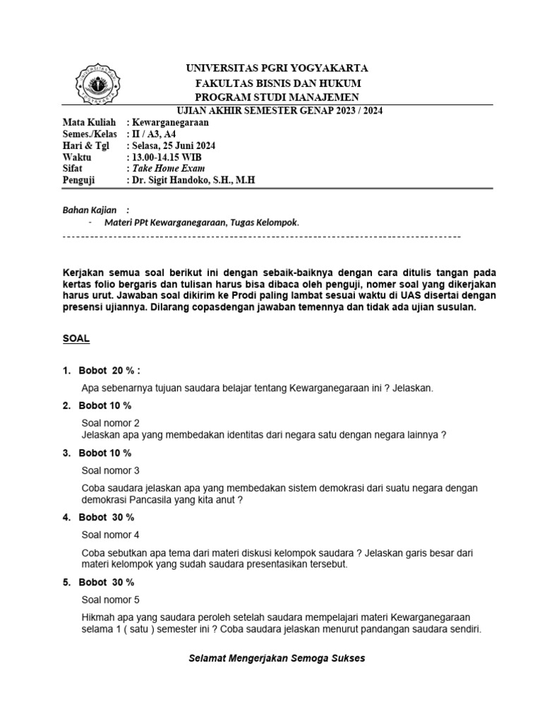 UAS Kewarganegaraan Manajemen (A3, A4) | PDF | Karier & Perkembangan