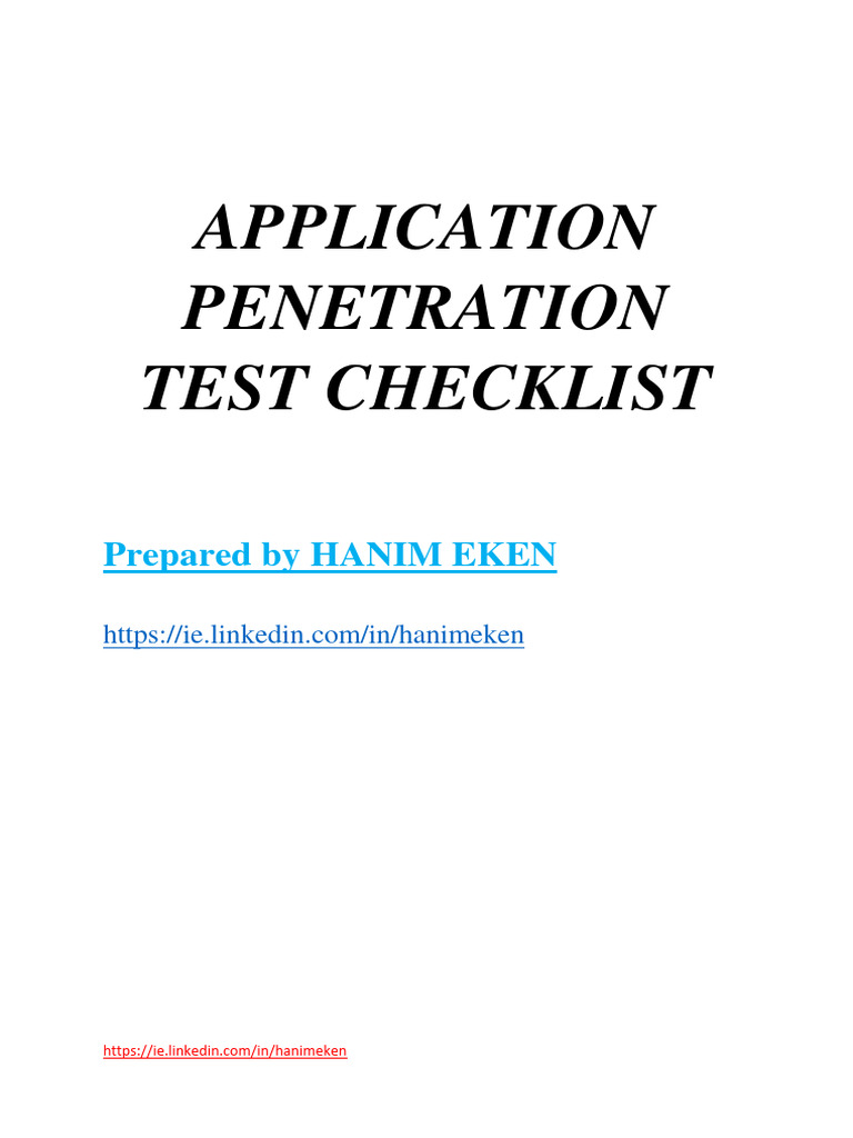 Application Penetration Test Checklist 1 Pdf Penetration Test