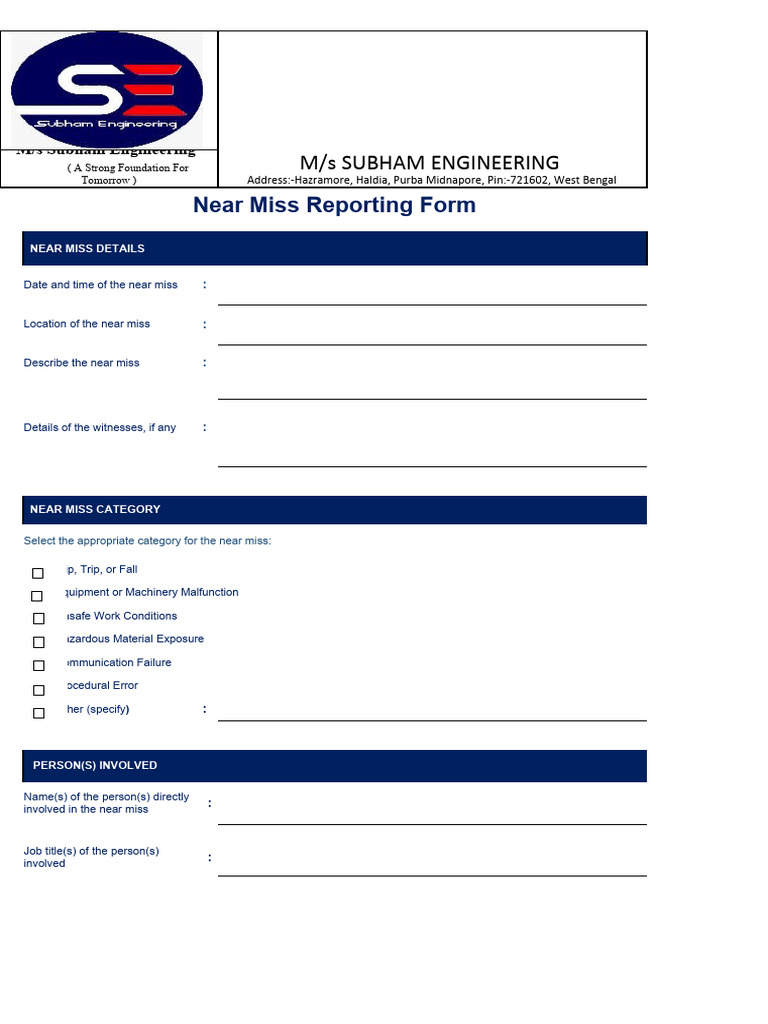 Near Miss Report Form | PDF | Computers