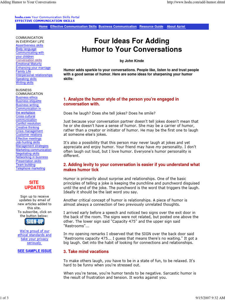 Humor Tips for Better Conversations | PDF | Humour | Communication