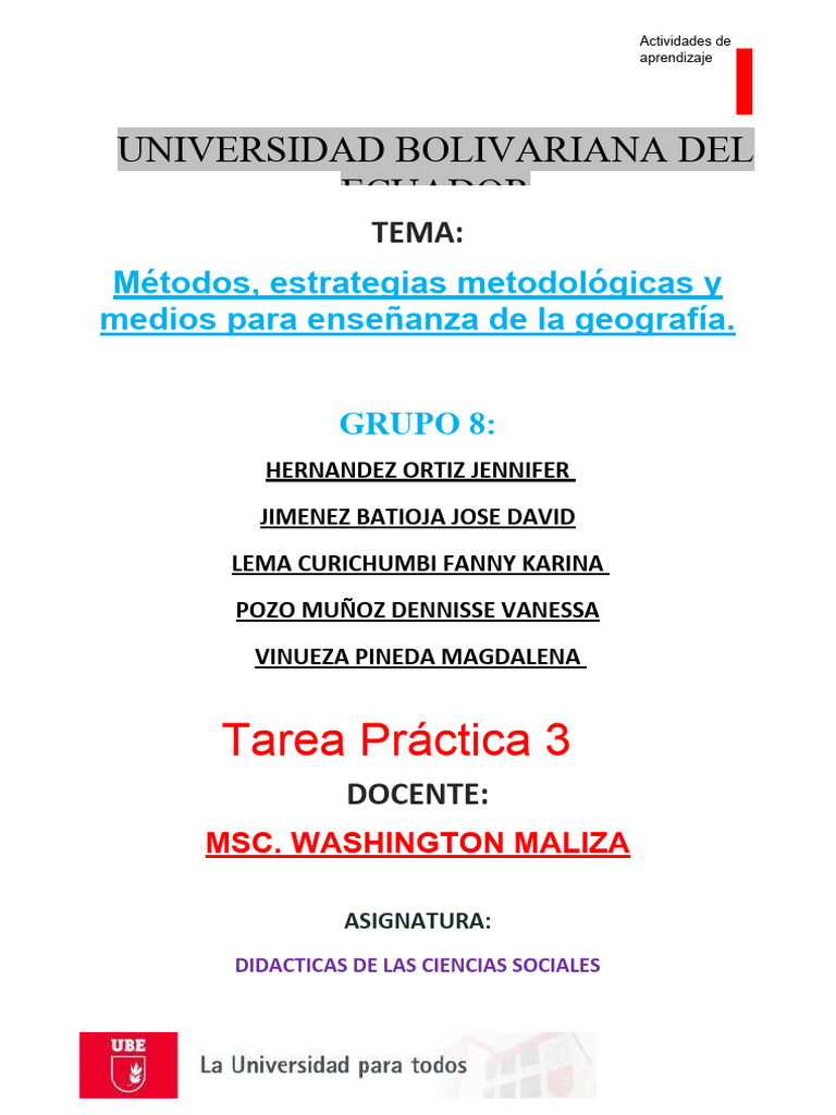 Tarea 3 Eess Grupo 8 | PDF | Aprendizaje | Ecuador