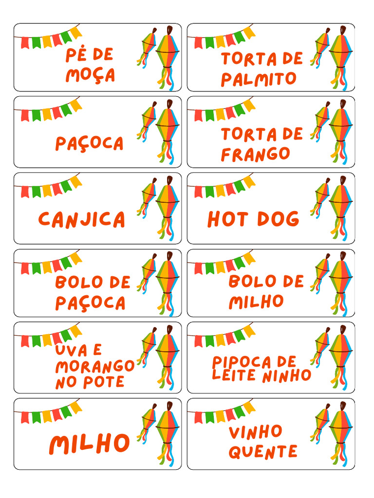 Ficha de Cantina para Festa Junina | PDF