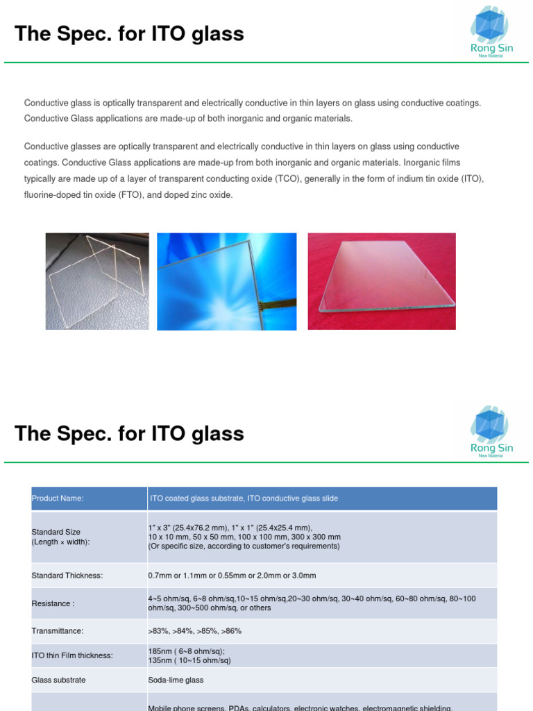 The Spec For ITO Glass | PDF | Materials | Physical Sciences