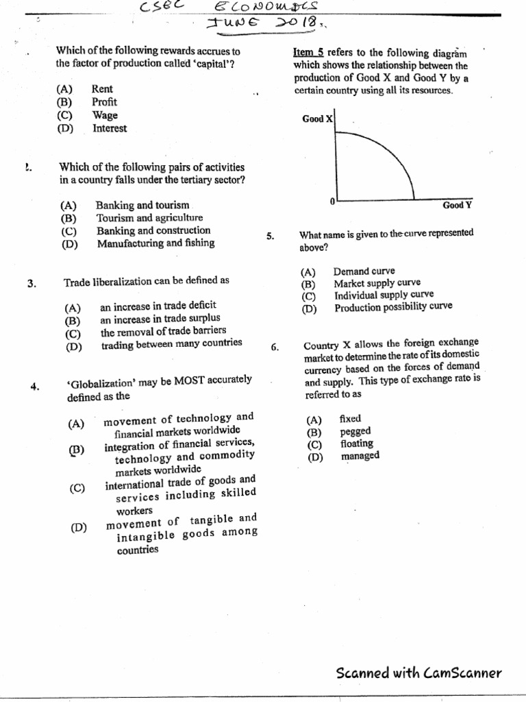 CSEC Economics June 2018 P1 | PDF