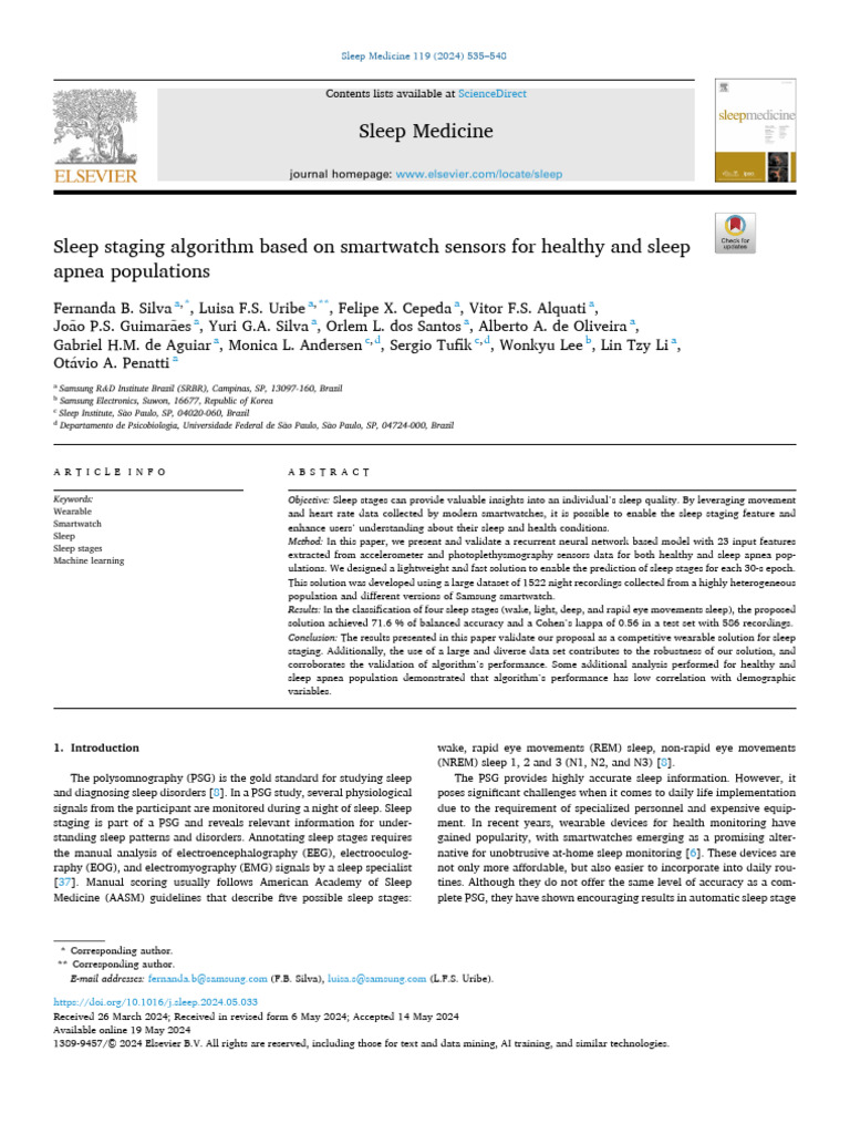 Silva - 2024 - Sleep Staging Algorithm Based On Smartwatch Sensors For ...