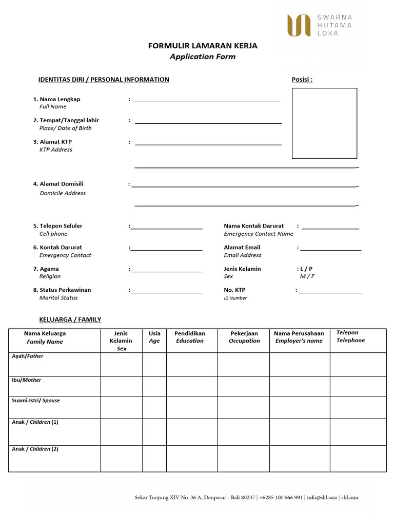 Application Form - Formulir Lamaran Kerja 2024 | PDF