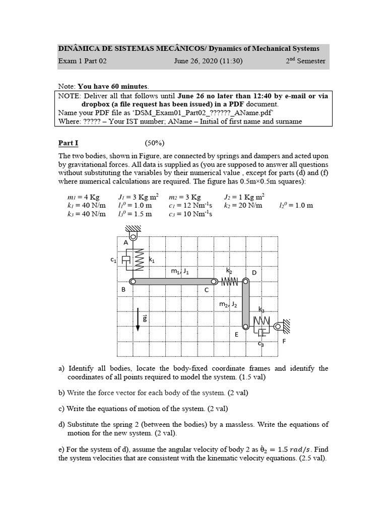 Exame_2020_1 Solution | PDF | Kinematics | Force