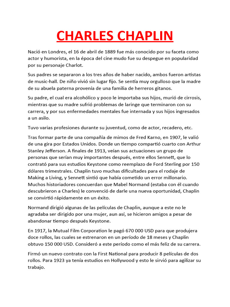Informe de Charles Chaplin | PDF | Charlie Chaplin