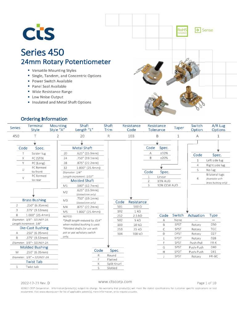 Potentiometer 450 Datasheet | PDF