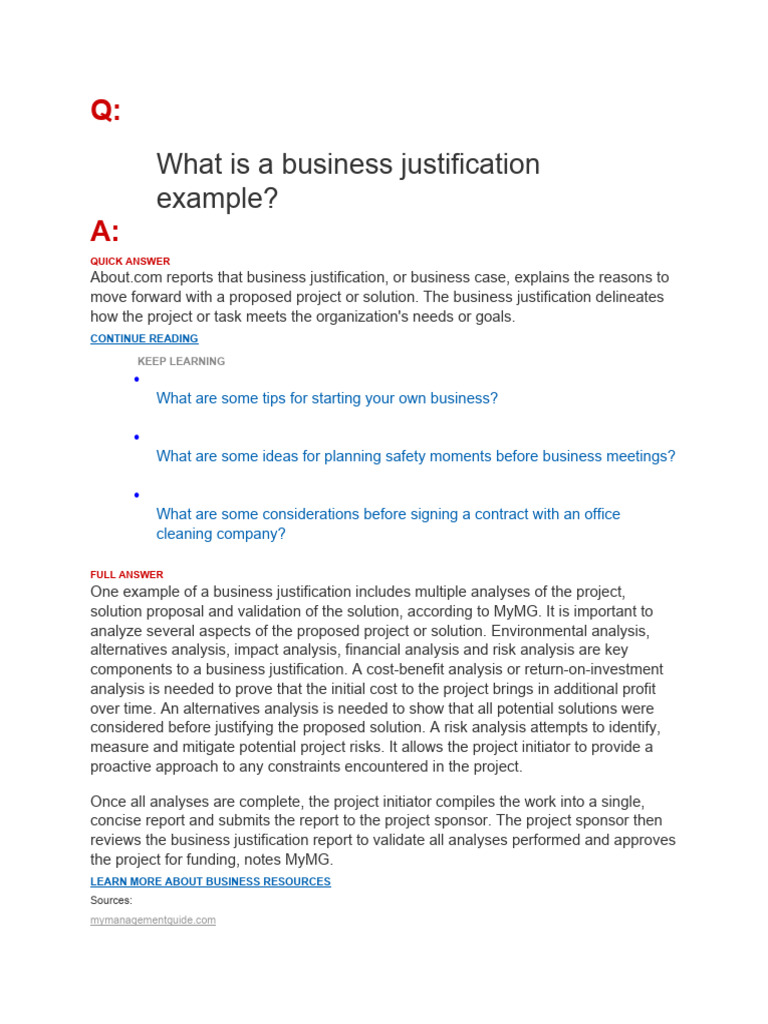 Business Justification | PDF | Risk Management | Risk