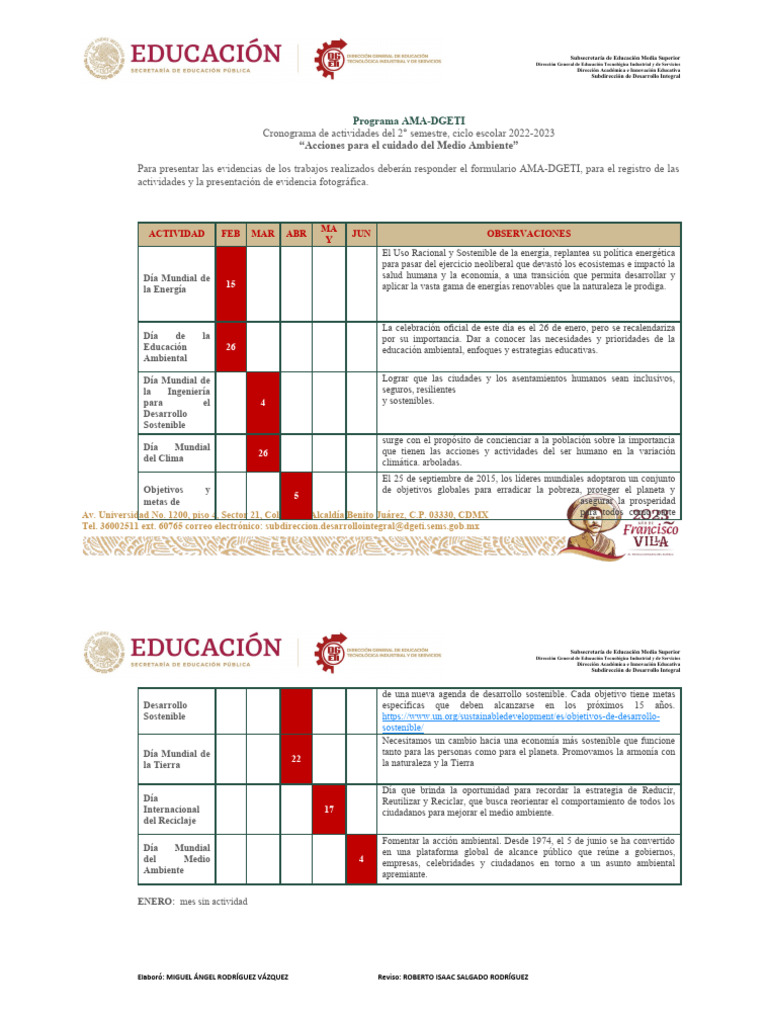 Cronograma DGETI Programa AMA DGETI | PDF | Sustentabilidad | Entorno ...