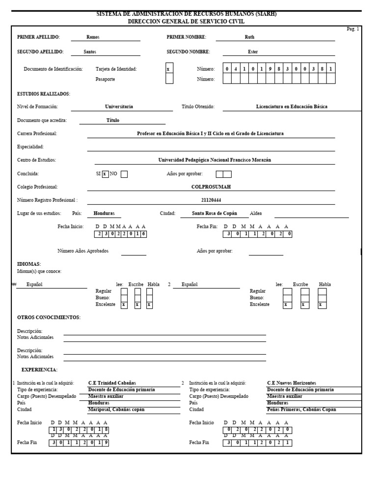 Formatos de Ficha de Siarh Personal (1) | PDF | Educacion Docente ...