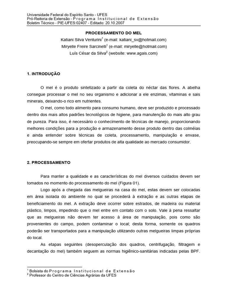 Processamento Mel | PDF | Mel | Abelhas