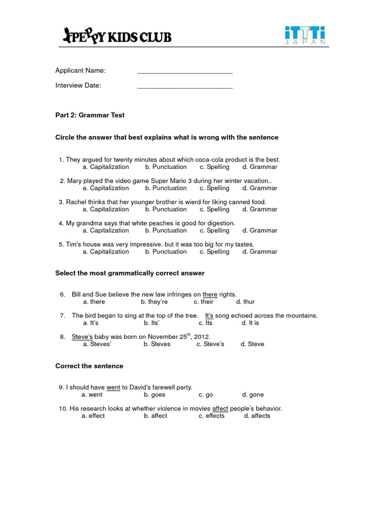 Grammar Test | PDF