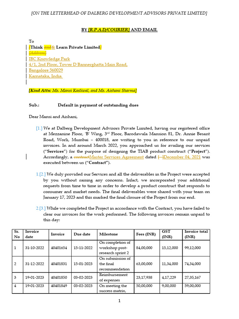 Dalberg - Recovery Letter - V2 (16.05.2023) - Markup | PDF | Business