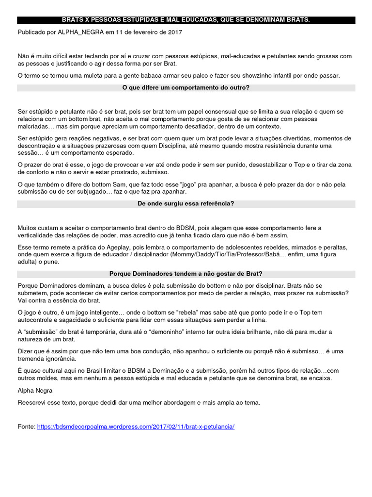 Brats X Pessoas Estúpidas e Mal Educadas, Que Se Denominam Brats | PDF ...