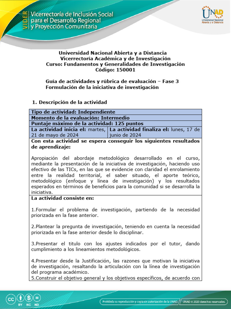 Guía de actividades y rúbrica de evaluación - Unidad 2 - Fase 3 - Formulación de la iniciativa ...