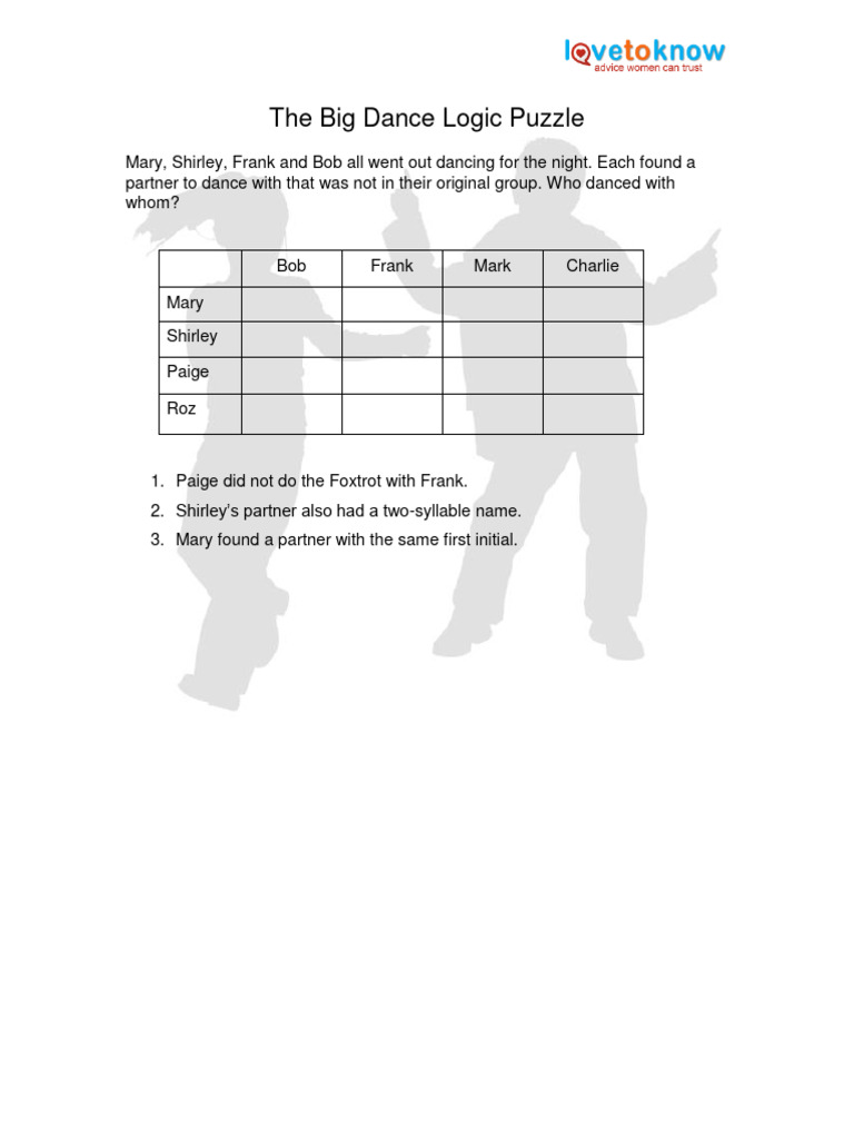 Big Dance Logic Puzzle Solution | PDF