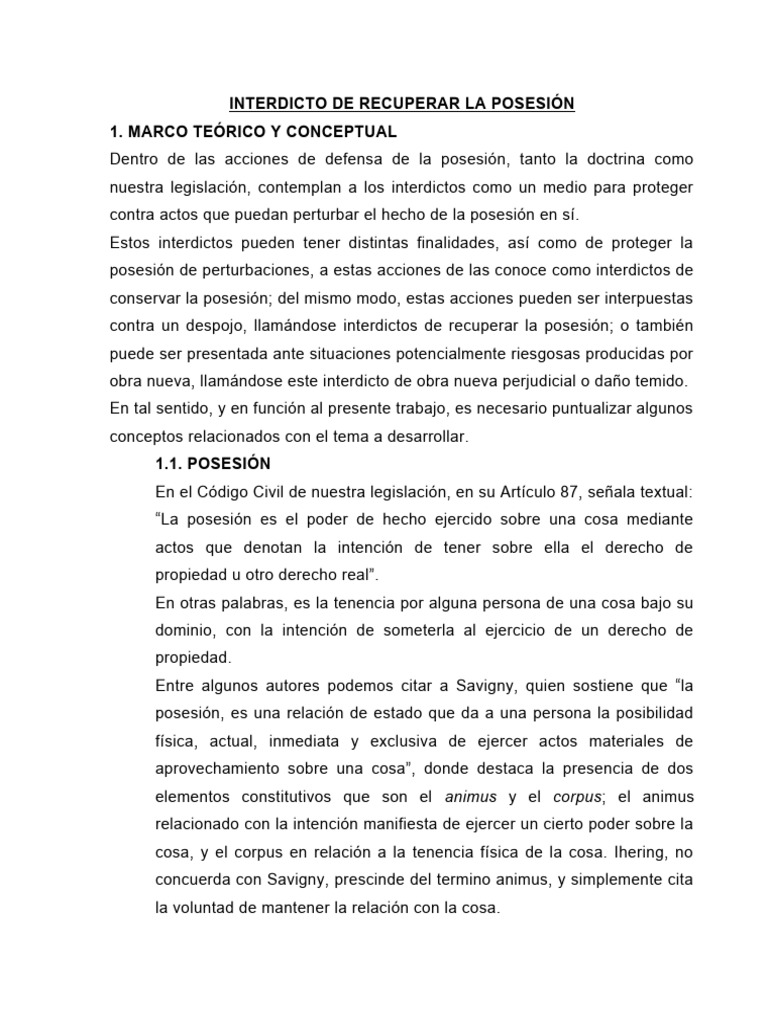 Interdicto de Recuperar La Posesión | PDF | Posesión (Ley) | Ley procesal