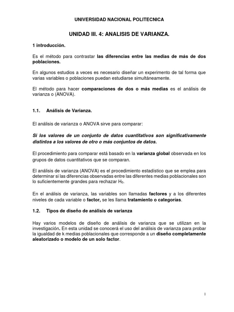 Unidad III.4 Analisis de Varianza | PDF | Análisis de variación | Science