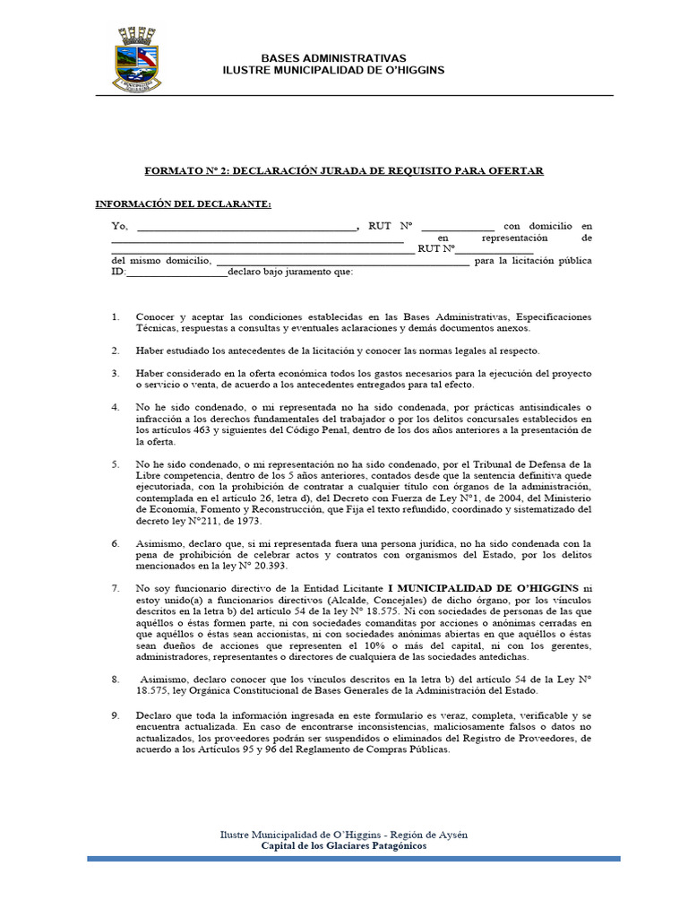 Formato N° 2 DECLARACION JURADA | PDF | Gobierno | Justicia