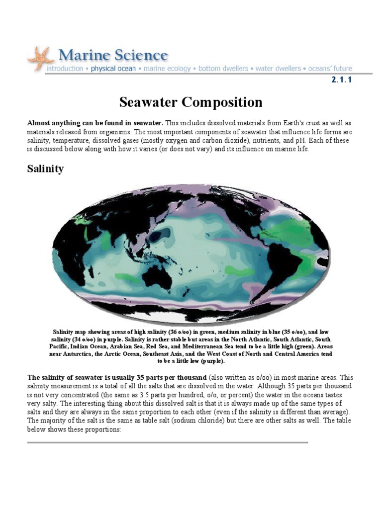Seawater Composition and Influences | PDF | Salinity | Seawater
