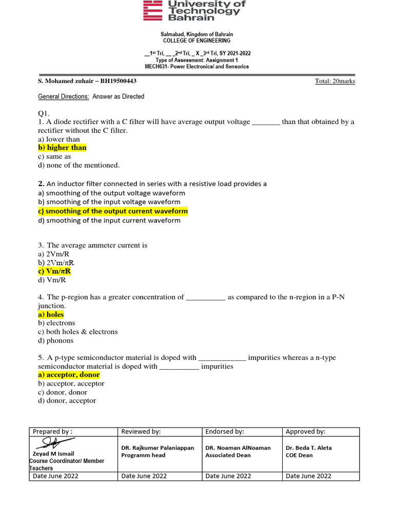 B) Higher Than: General Directions: Answer As Directed | PDF | P–N ...