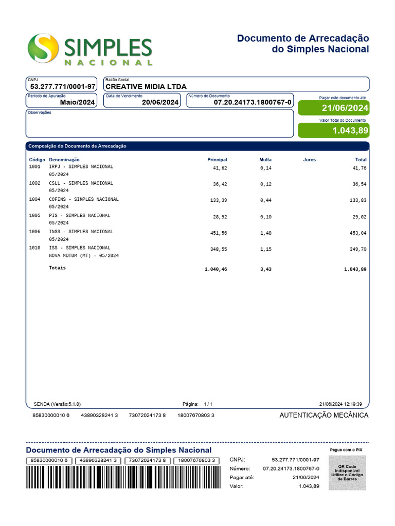 Recalculo Guia Simples Nacional 05.2024 | PDF
