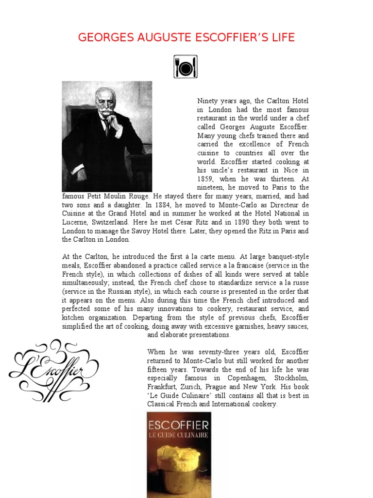 Georges Auguste Escoffier | PDF | French Cuisine | Cooking