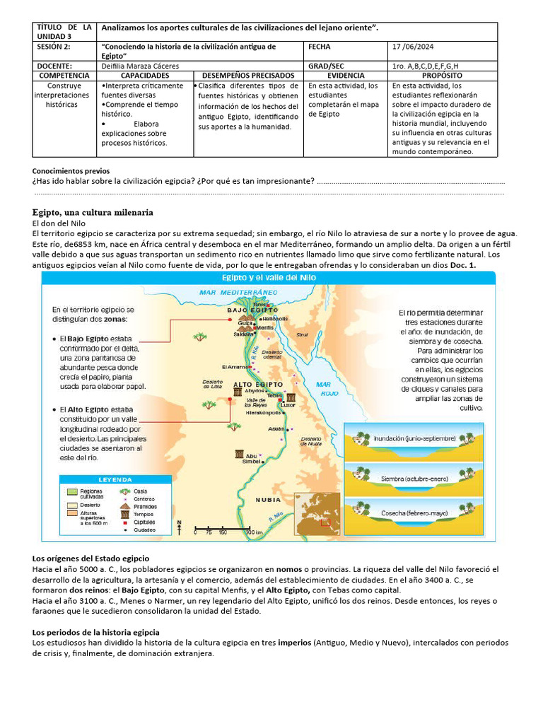 Ficha de Act 2 Unidad 3 CCSS 1°. | PDF | Antiguo Egipto
